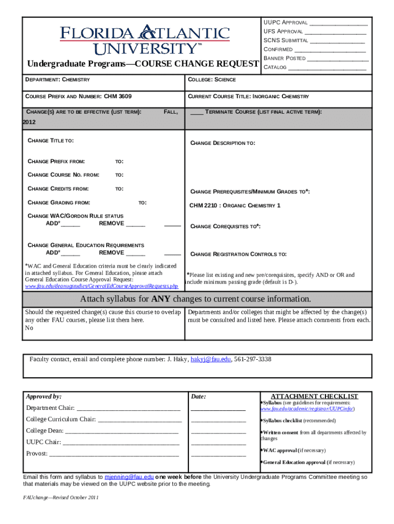 Course Prefix and Number: CHM 3609 Doc Template | pdfFiller