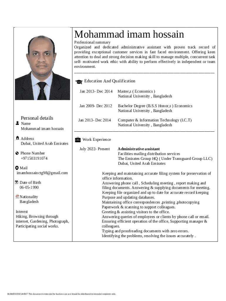 Mohammad imam hossain Doc Template | pdfFiller