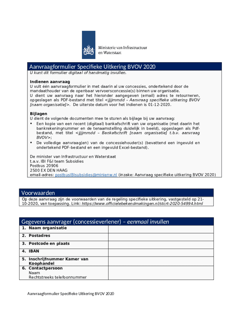 Template aanvraagulier BVOV Concessieverlener Doc Template | pdfFiller