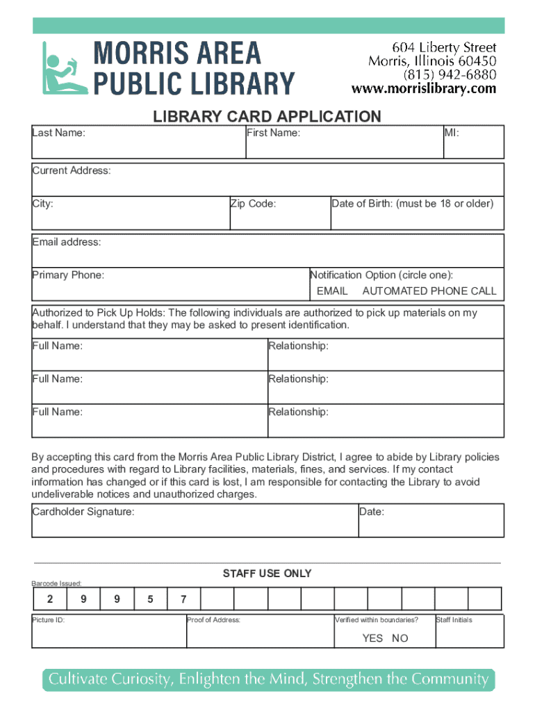 Fillable Online ORIGINAL Library Card Application Fax Email Print ...