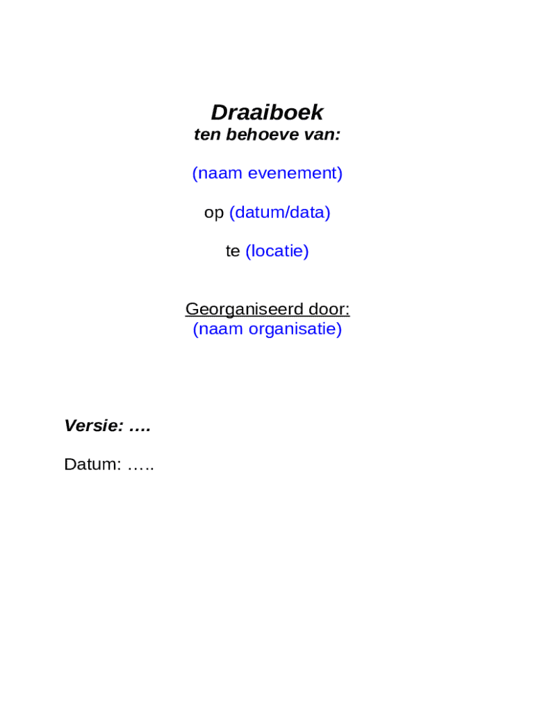Voorbeeld (at) van een draaiboek met veiligheids Doc Template | pdfFiller