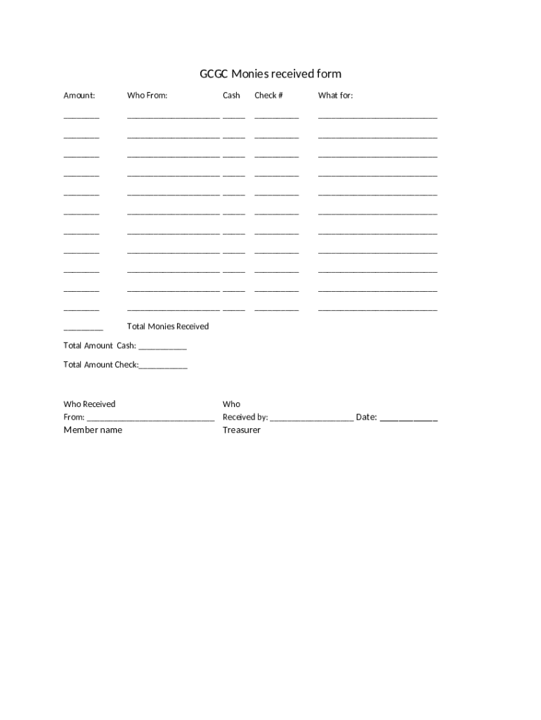 GCGC Monies received Doc Template | pdfFiller
