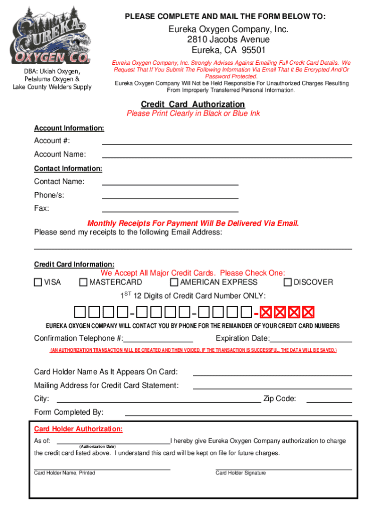 Fillable Online Eureka Oxygen Credit Application Fax Email Print - pdfFiller