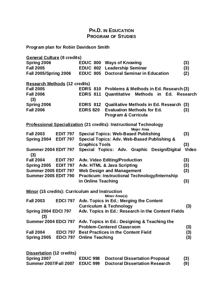 Program plan for Robin Davidson Smith - mason gmu Doc Template | pdfFiller