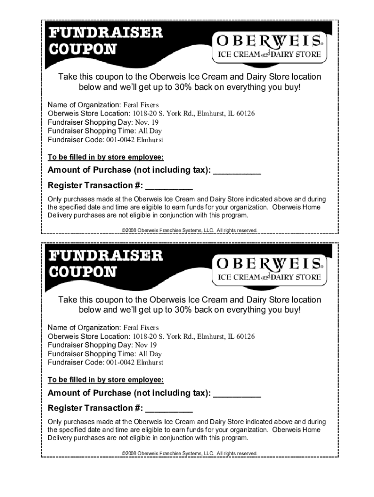 Fillable Online Take this coupon to the Oberweis Ice Cream and Dairy ... Fax Email Print - pdfFiller
