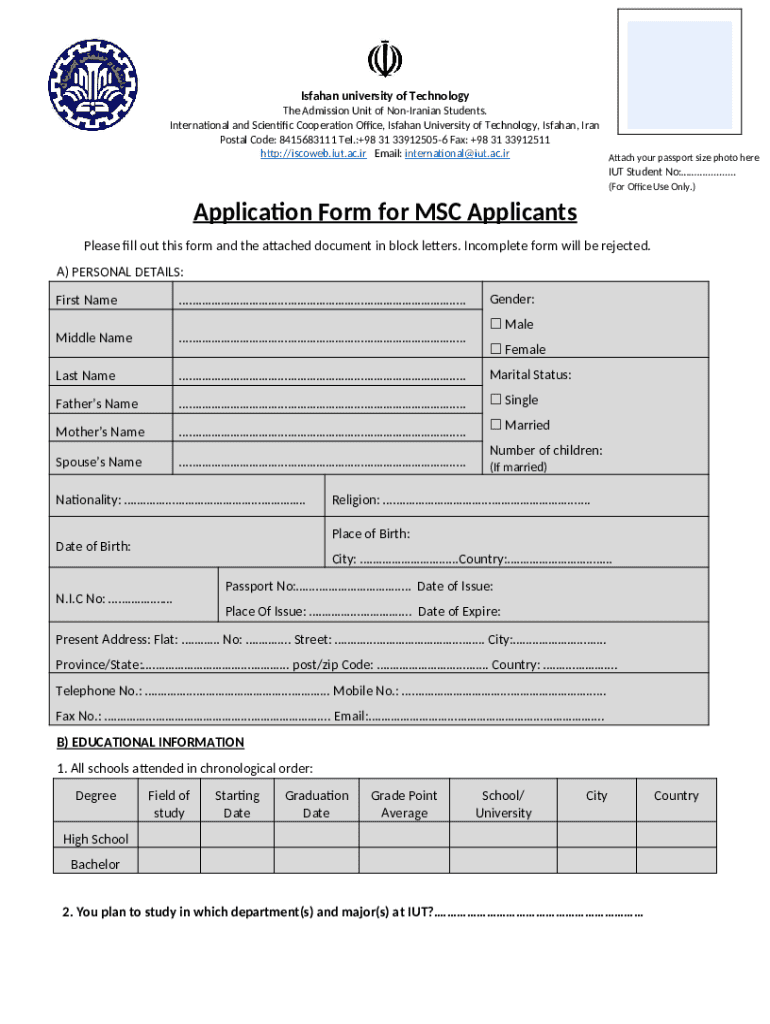 Application for MSC Applicants Doc Template | pdfFiller