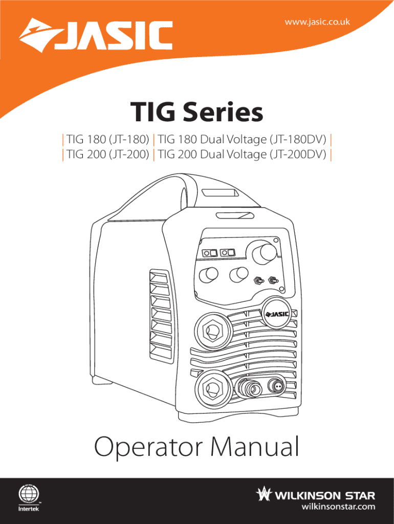 Fillable Online Jasic TIG 180 Dual Voltage InverterDC Mild & Stainless ...