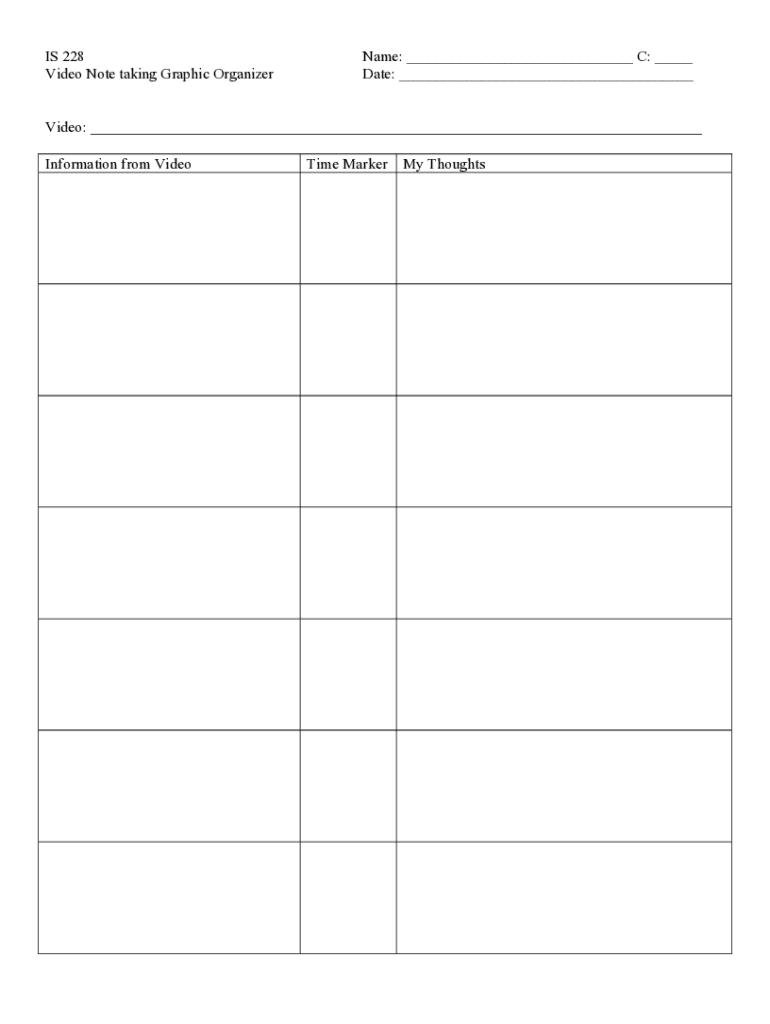 Fillable Online Video Note taking Graphic Organizer Date Fax Email ...