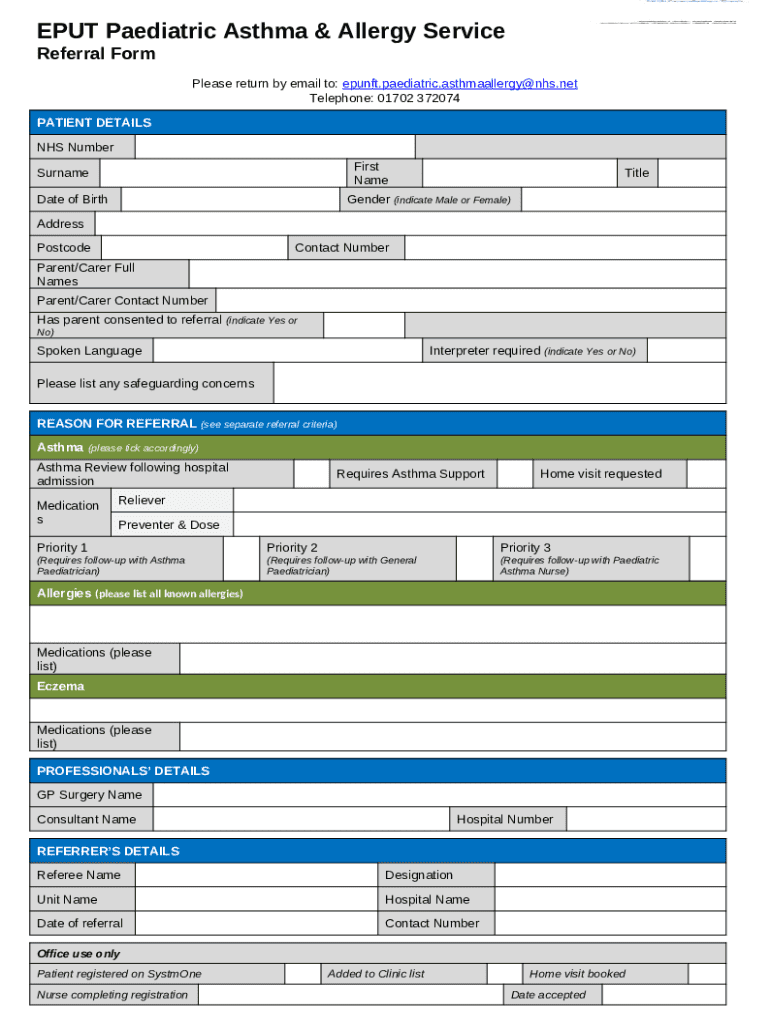 Children asthma and allergy referral Doc Template | pdfFiller