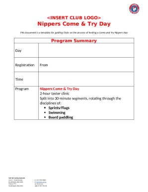 Surf Club Nippers Sign On Template - Poster Doc Template | pdfFiller