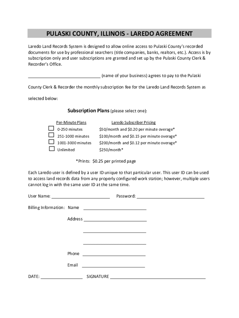 Fillable Online PULASKI COUNTY, ILLINOIS - LAREDO AGREEMENT Fax Email ...