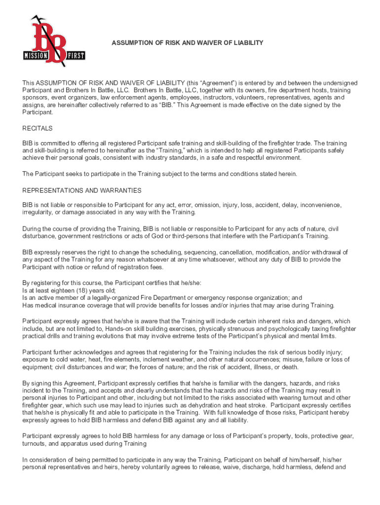 Fillable Online waiver of liability, hold harmless, and assumption of ...