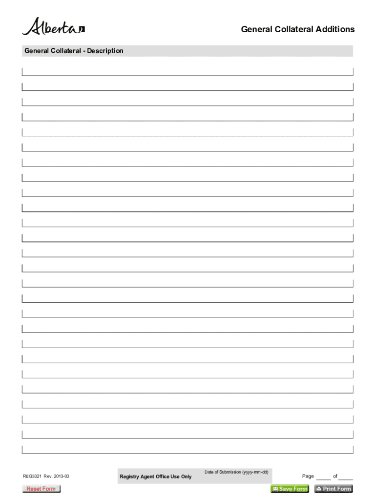 Fillable Online General Collateral Additions. This form is used in ...