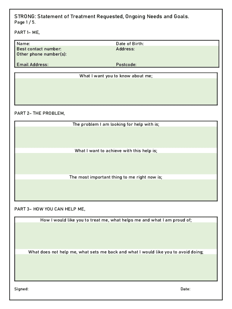 Fillable Online STRONG: Statement of Treatment Requested, Ongoing ...