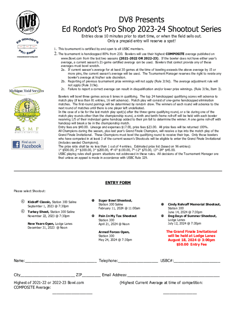 Fillable Online DV8 Presents Ed Rondot\'s Pro Shop 2023-24 Shootout Series Fax Email Print ...