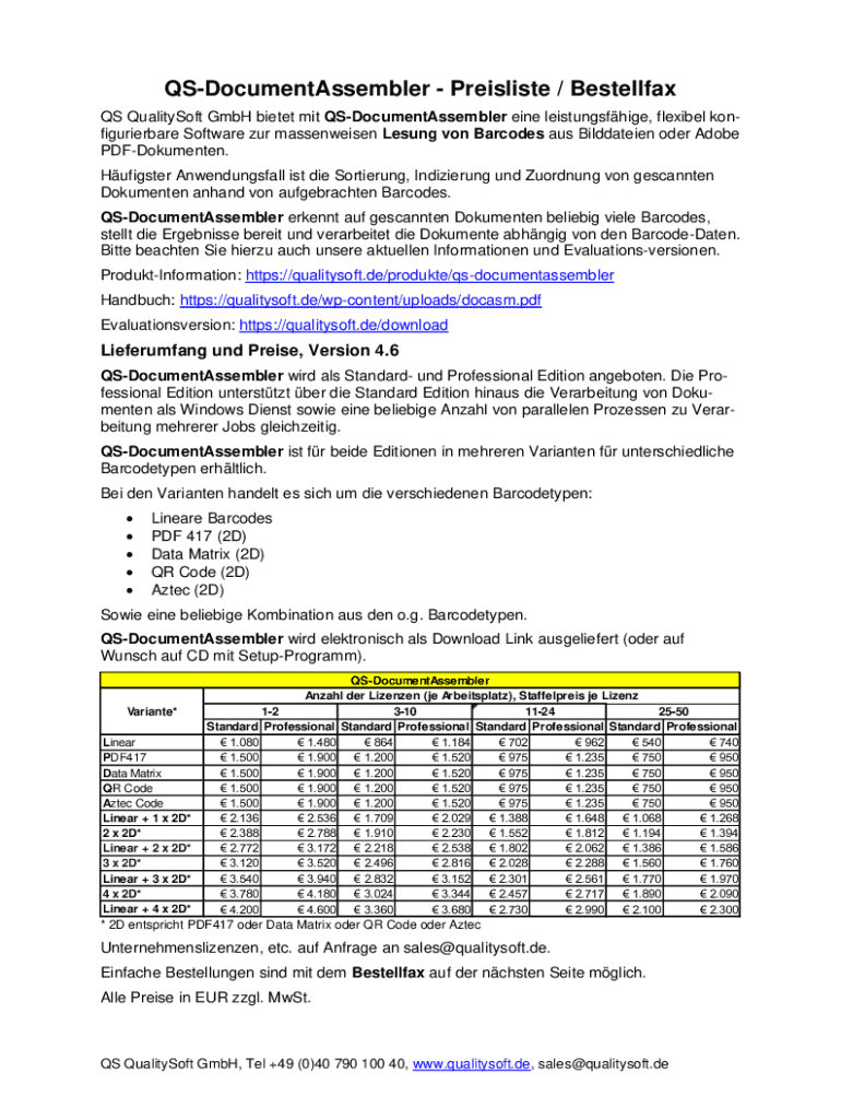 Ausfüllbares Online QS-DocumentAssembler - Dokumente nach Barcodes suchen ... Fax Email Druck ...