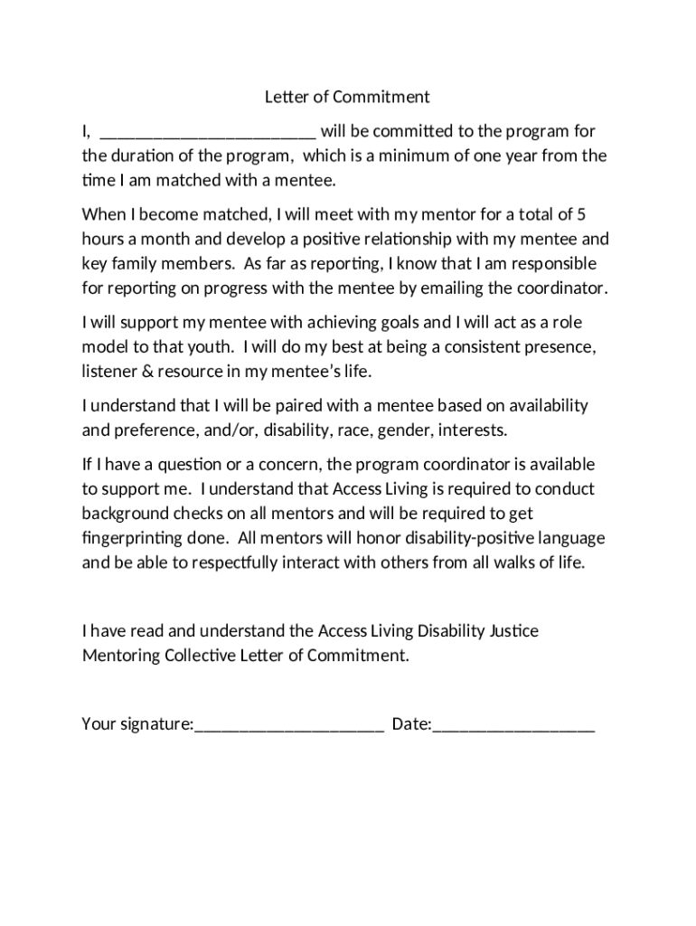 Sample Template-Letters of Commitment Doc Template | pdfFiller