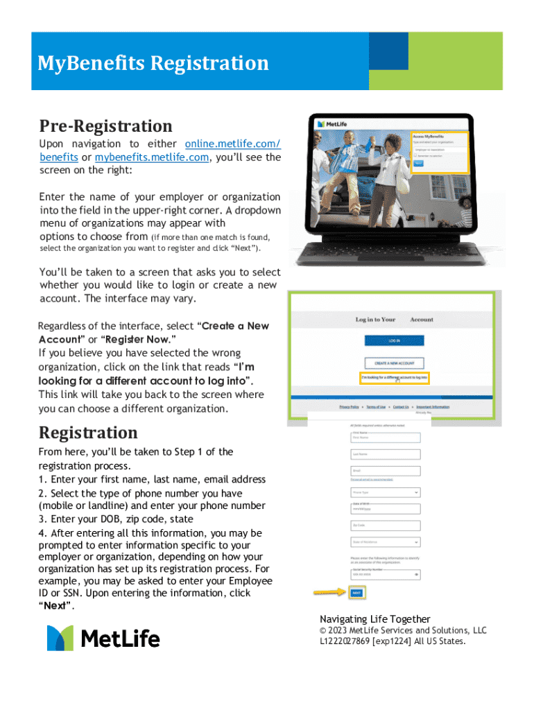 Fillable Online MetLife How to Register on My Benefits Fax Email Print ...