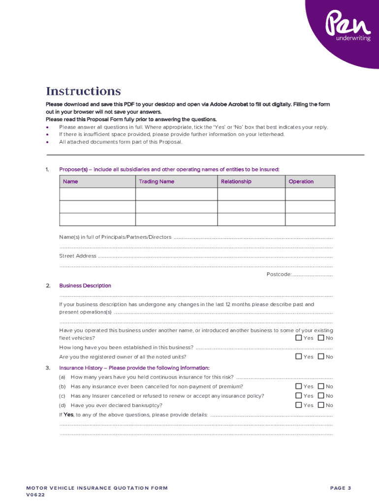Fillable Online Driver Declaration V1020 - Transport - PEN UNDERWRITING Fax Email Print - pdfFiller