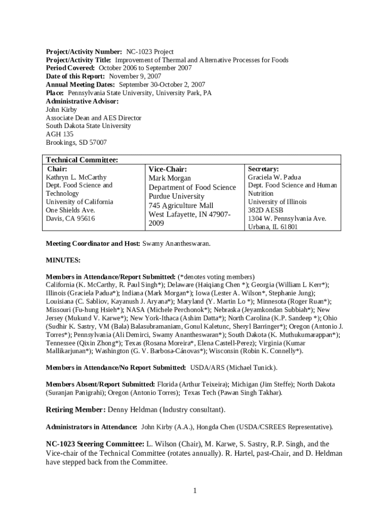 Project/Activity Number: NC-1023 Project Doc Template | pdfFiller