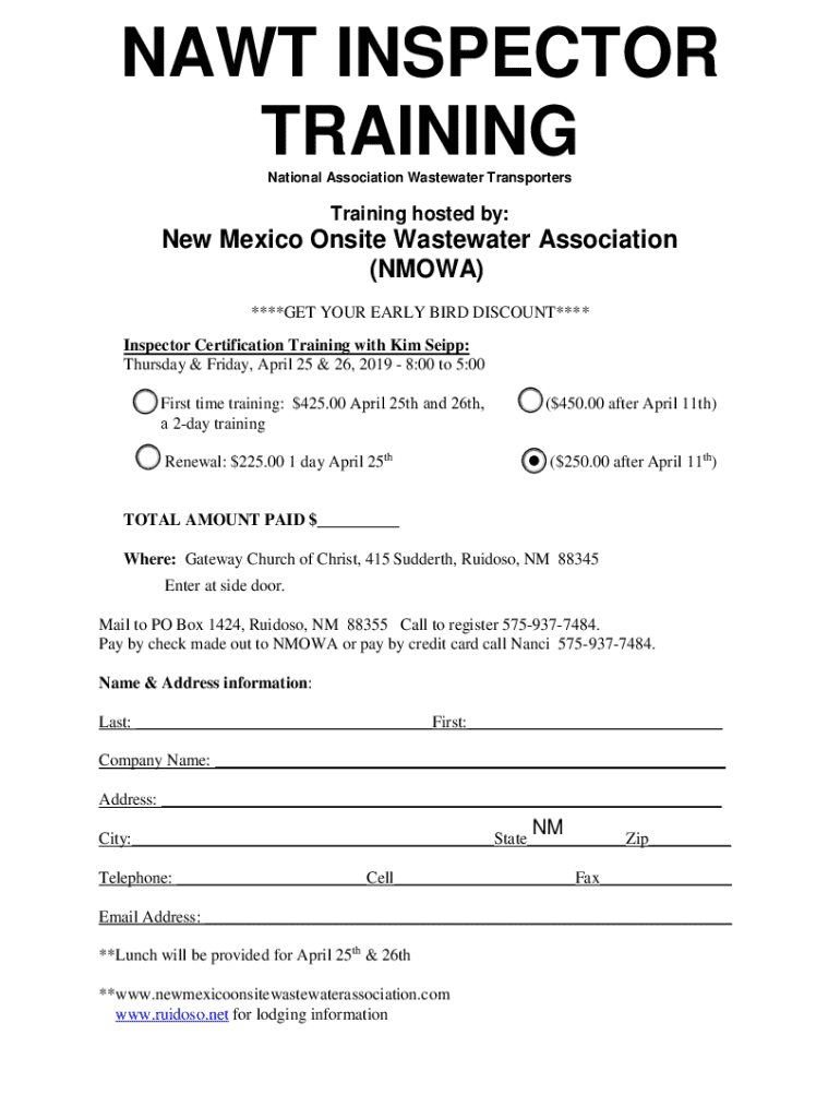 Fillable Online Septic System Training - NAWT Training Program Fax Email Print - pdfFiller