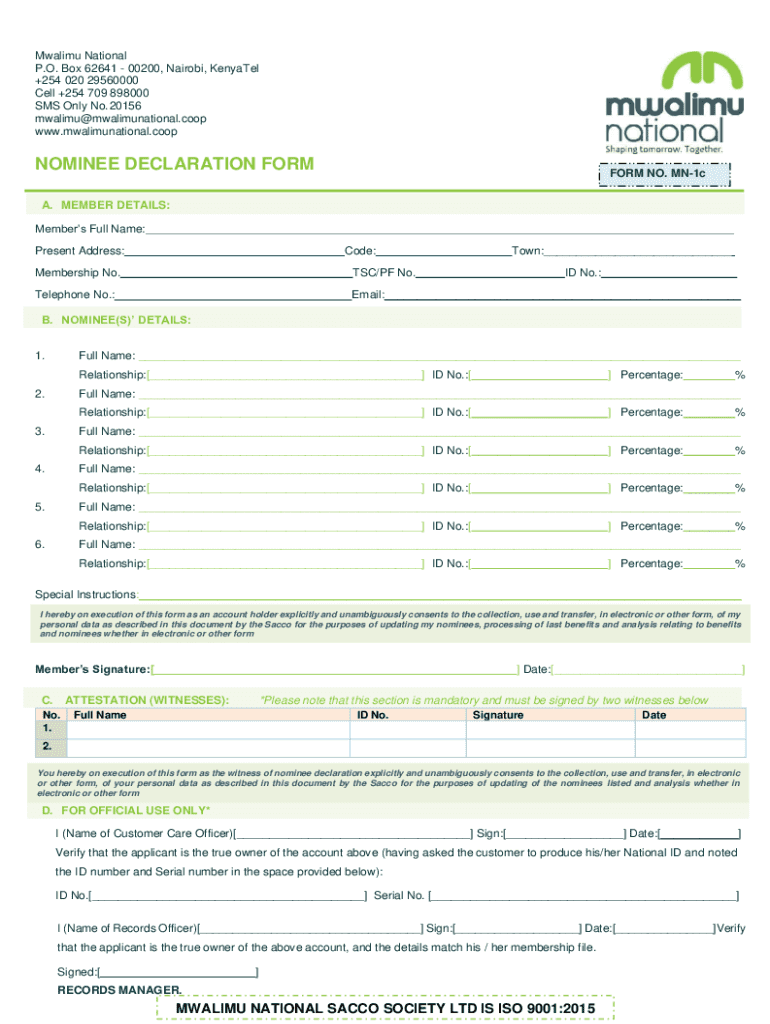 Fillable Online Deposits to Mwalimu National DT SACCO FOSA or BOSA ... Fax Email Print - pdfFiller