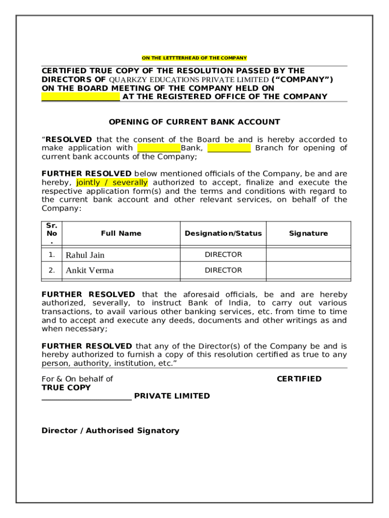 Template for a Corporate Resolution Doc Template | pdfFiller