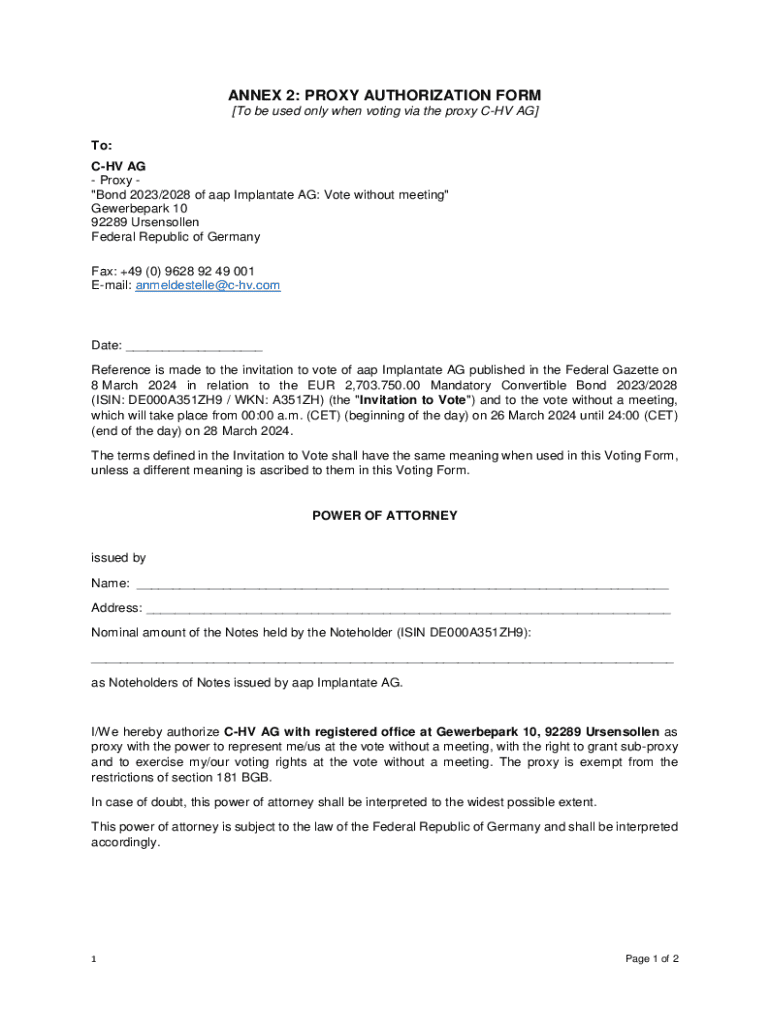 Fillable Online ANNEX 2: PROXY AUTHORIZATION FORM Fax Email Print - pdfFiller