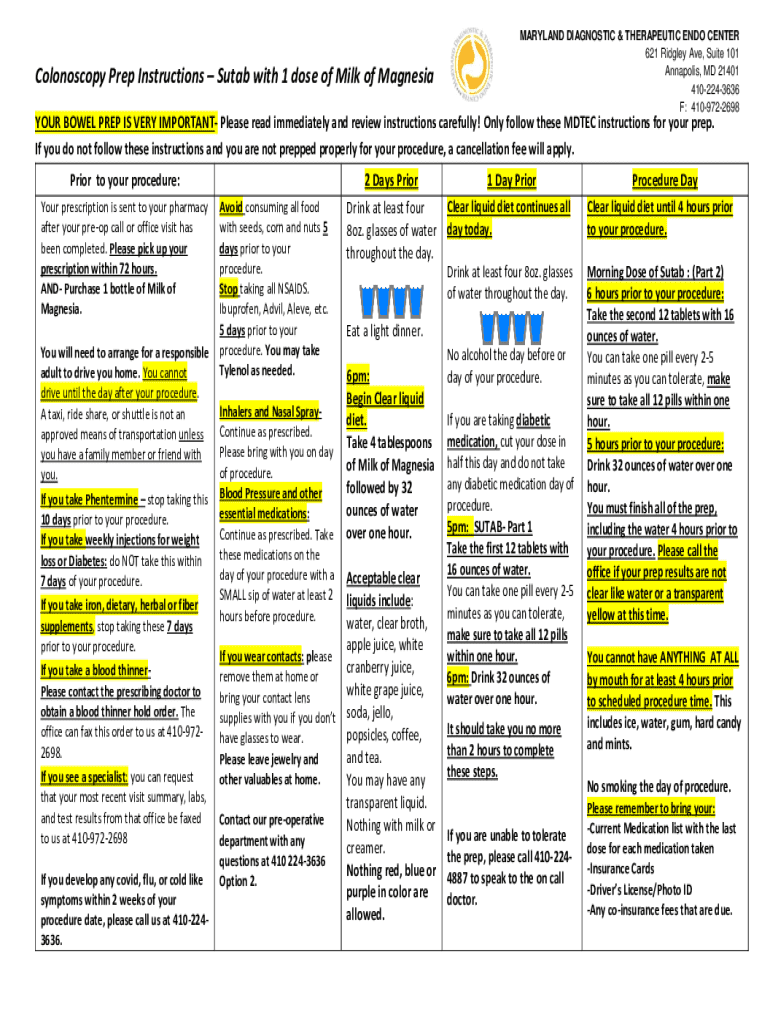 Fillable Online How To Get Ready for Your Colonoscopy Using Sutab ...