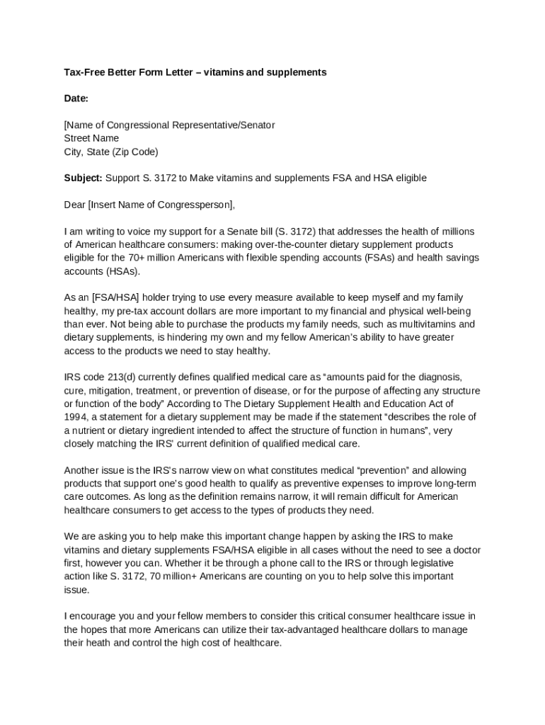 Tax-Free Better Letter vitamins and supplements Doc Template | pdfFiller
