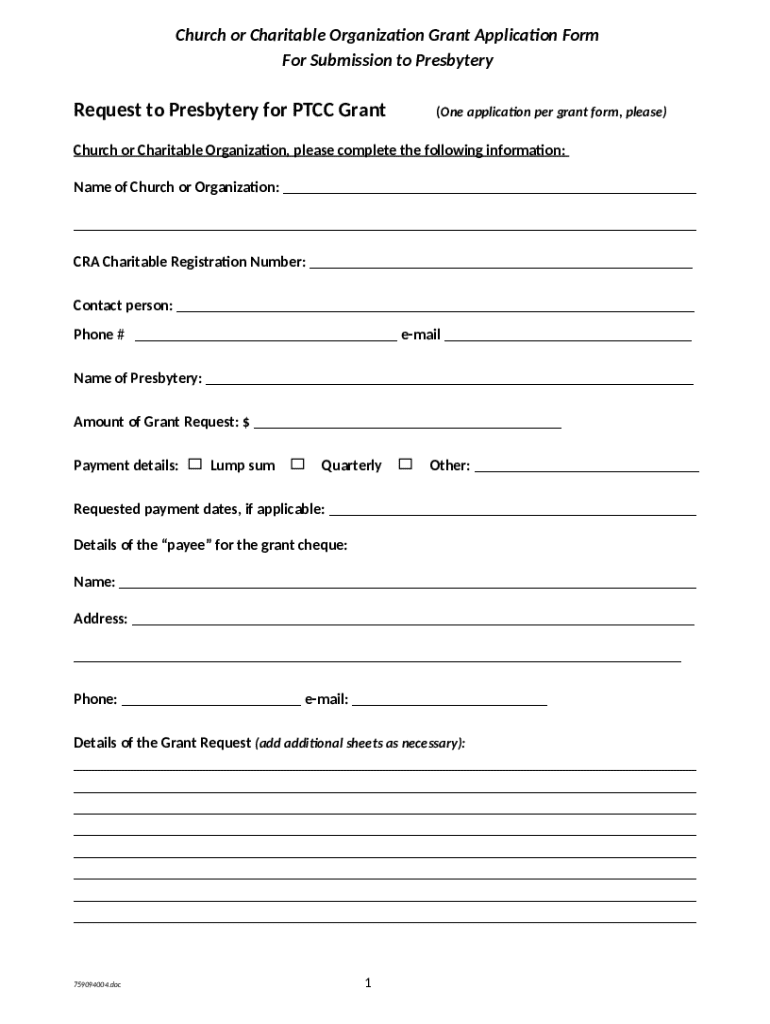 Church or Charitable Organization Grant Application For ... Doc ...