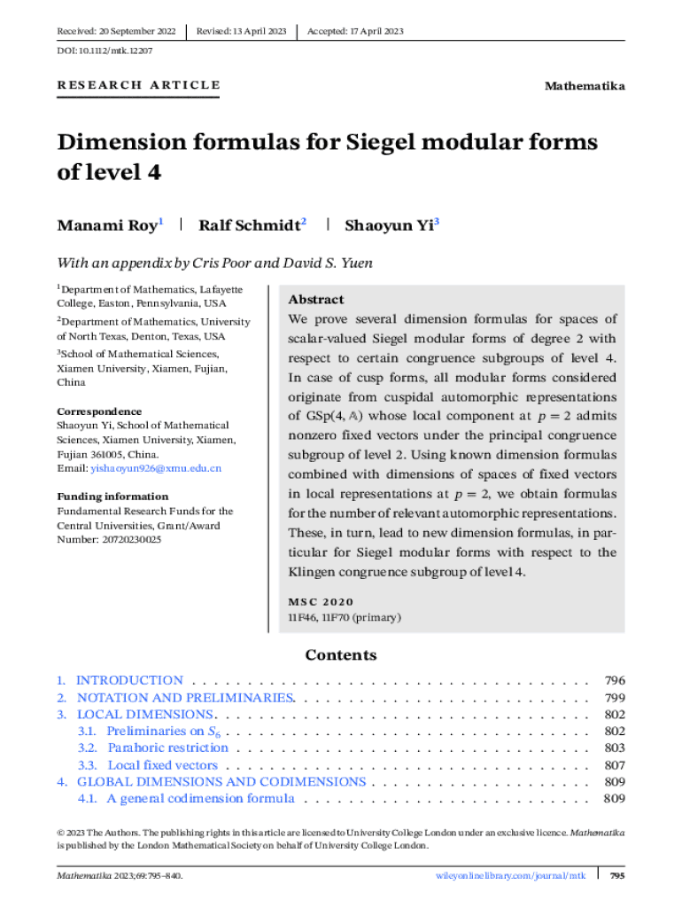 Fillable Online Dimension formulas for Siegel modular forms of level 4 Fax Email Print - pdfFiller