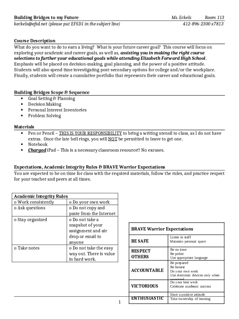 1 Building Bridges to my Future Ms. Eckels Room 113 ... Doc Template | pdfFiller