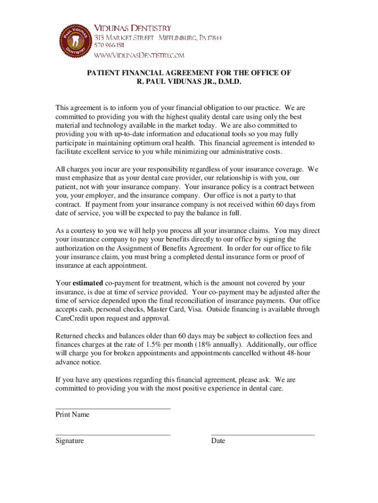 Fillable Online patient financial agreement for the office of Fax Email ...