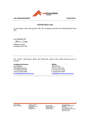 Fillable Online Listing Rule 3.8A ASIC Form 484 - Red Mountain Mining ...