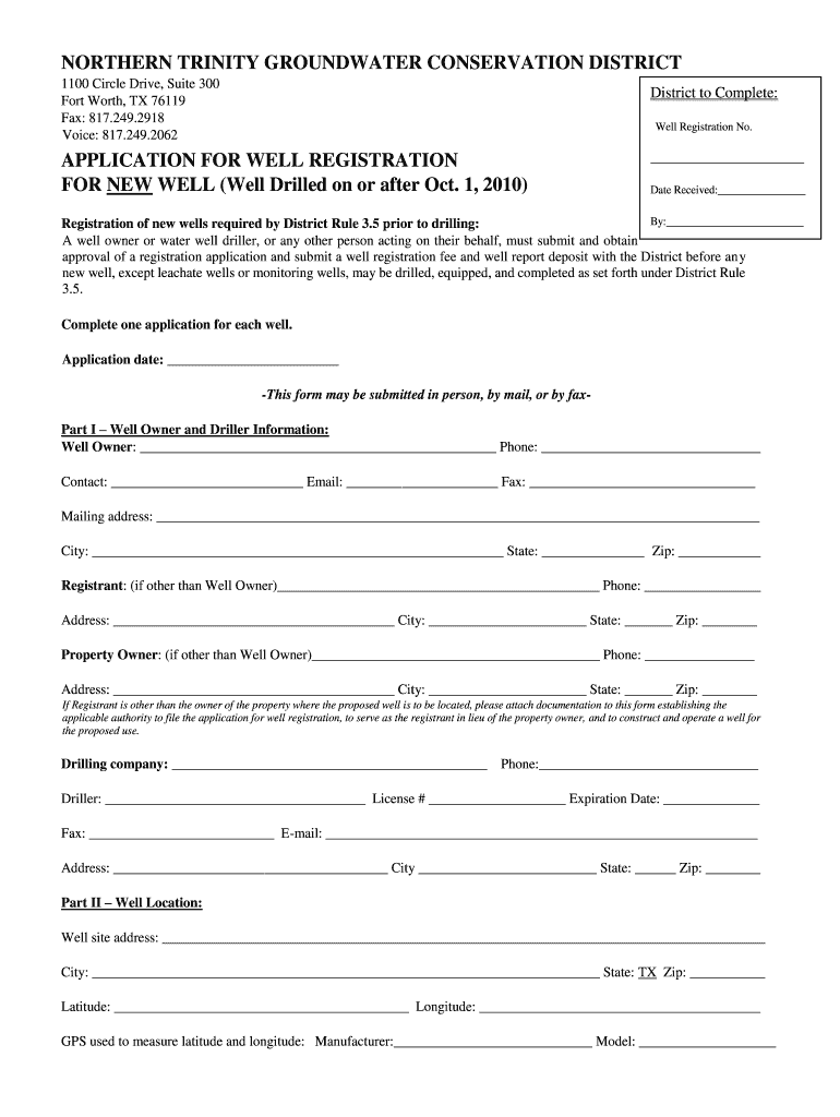 Fillable Online APPLICATION FOR WELL REGISTRATION FOR NEW WELL Fax ...