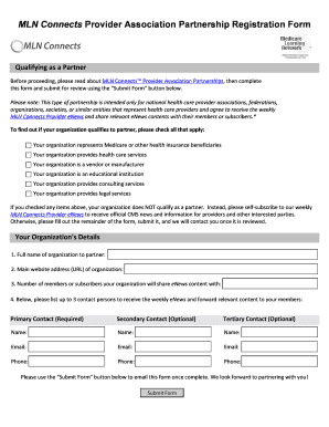 Fillable Online cms MLN Connects Provider Association Partnership ...