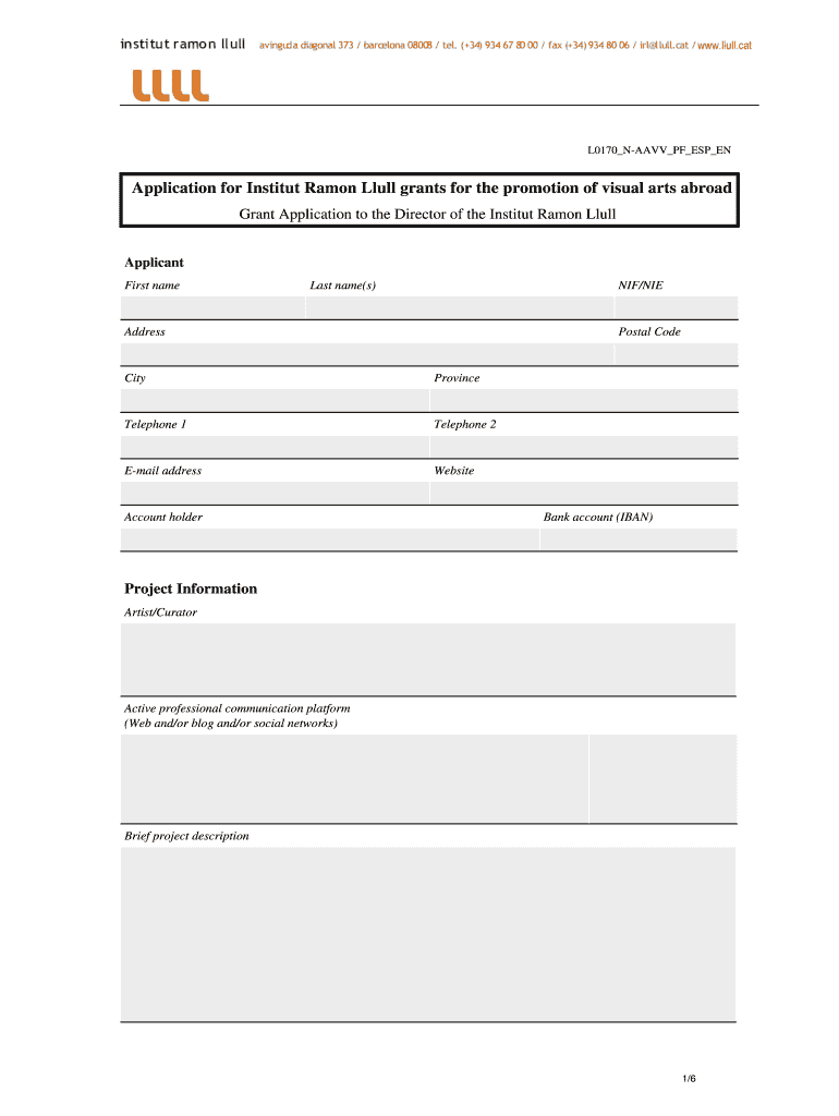 Fillable Online llull Application for Institut Ramon Llull grants for ...