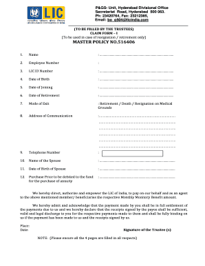 Fillable Online apmdc ap gov LIC CLAIM FORM. - apmdc ap gov Fax Email ...