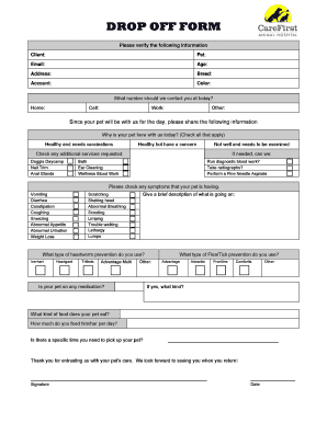 Fillable Online DROP OFF FORM - CareFirst Animal Hospital Fax Email ...