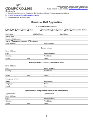 Fillable Online oc ctc Residence Hall Application Form - Olympic ...
