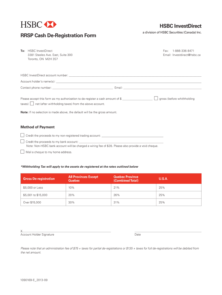 Fillable Online hsbc RRSP Cash De-Registration Form Fax Email Print ...
