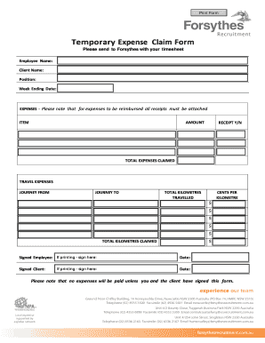 Fillable Online Temporary Professional Expense Claim Form -... Fax ...
