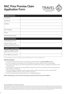 Fillable Online RAC Price Promise Claim Application Form Fax Email ...