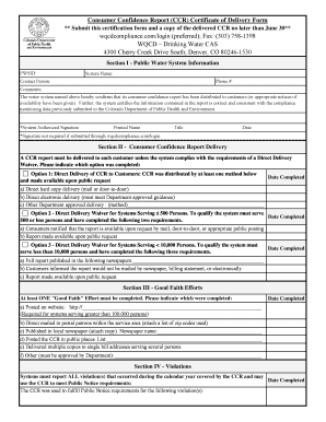 Fillable Online colorado Consumer Confidence Report (CCR) Certificate ...