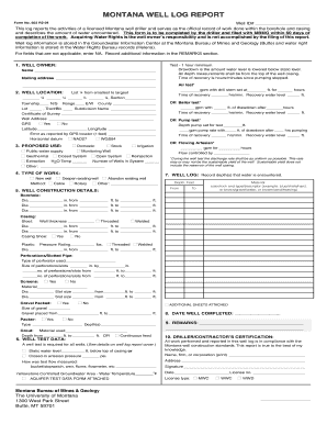 Fillable Online dnrc mt 603 Well Log Report Used Only by Drillers to ...