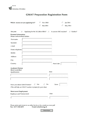 Fillable Online mba unisg GMAT Preparation Registration Form Fax Email ...
