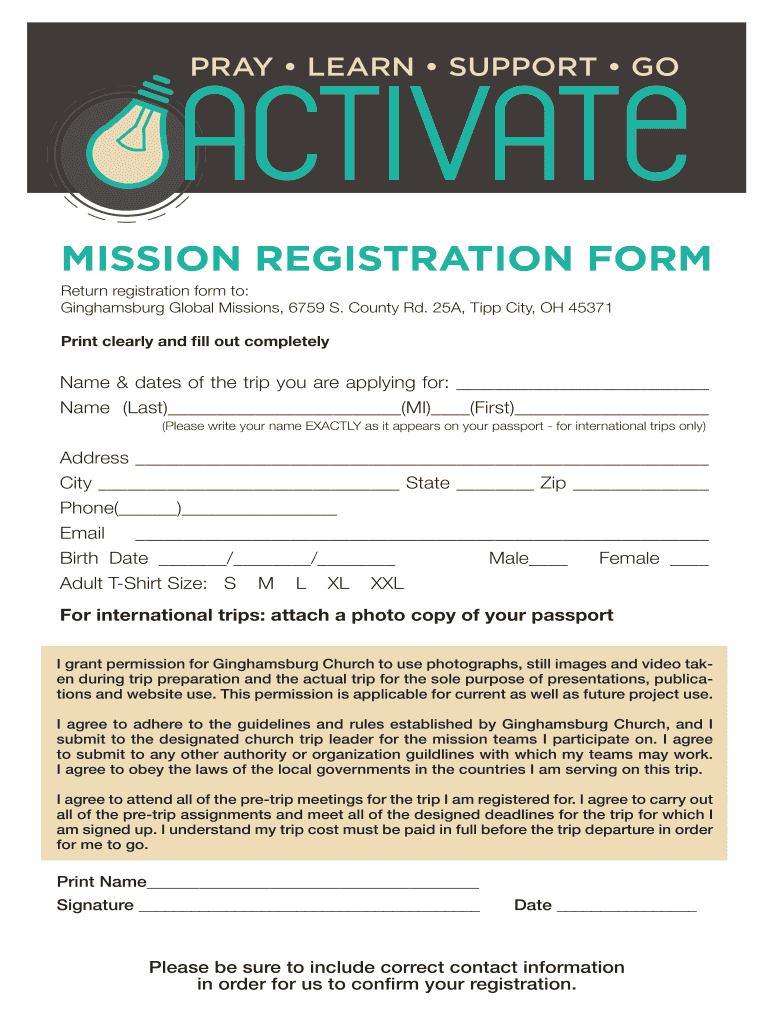 Fillable Online ginghamsburg MISSION REGISTRATION FORM - Ginghamsburg ...