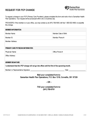 Fillable Online samhealth REQUEST FOR PCP CHANGE - Samaritan Health ...
