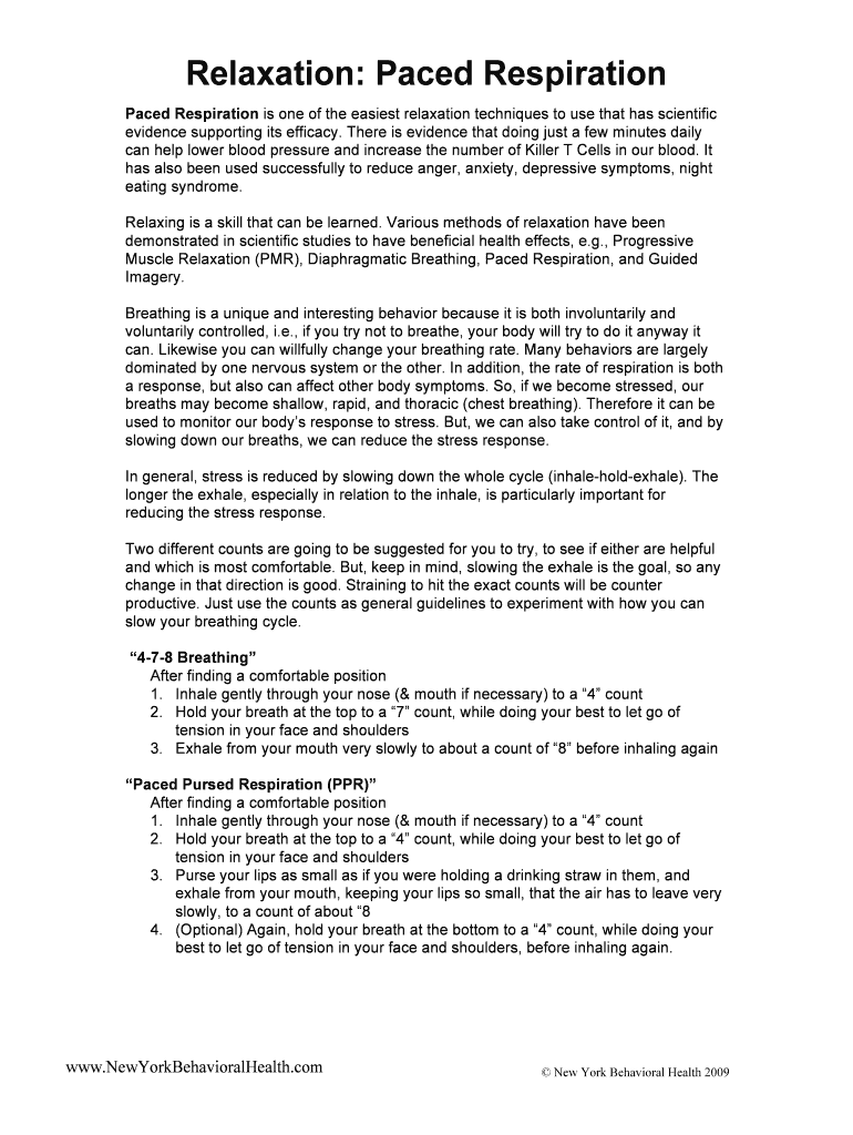 Fillable Online Relaxation Paced Respiration - New York Fax Email Print - pdfFiller